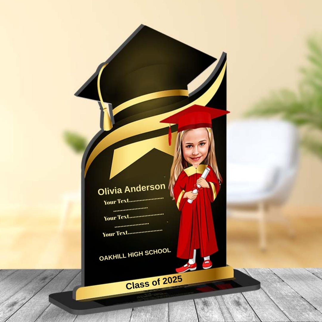 Personalized Graduation Trophy: Custom Cartoon Photo Plate - Etsy