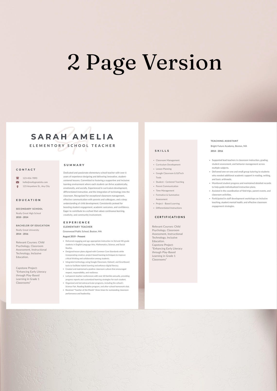 Modern Teacher Resume Template for Canva: Editable CV & Cover Letter - Etsy