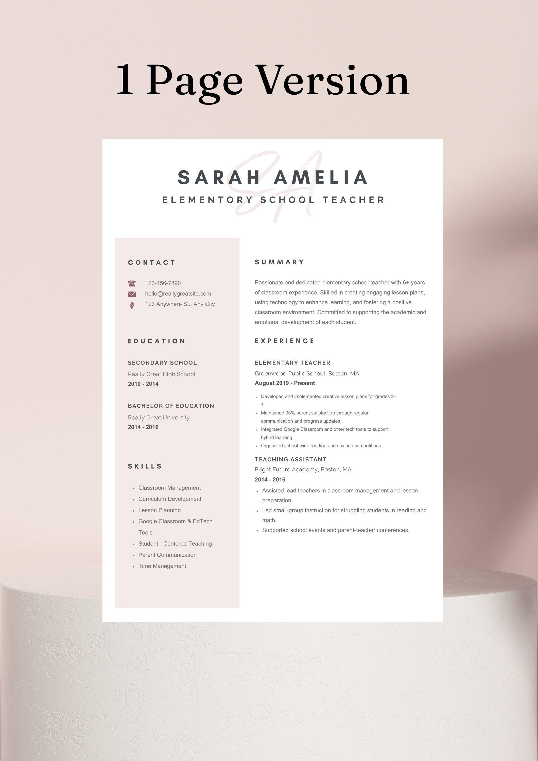 Modern Teacher Resume Template for Canva: Editable CV & Cover Letter - Etsy