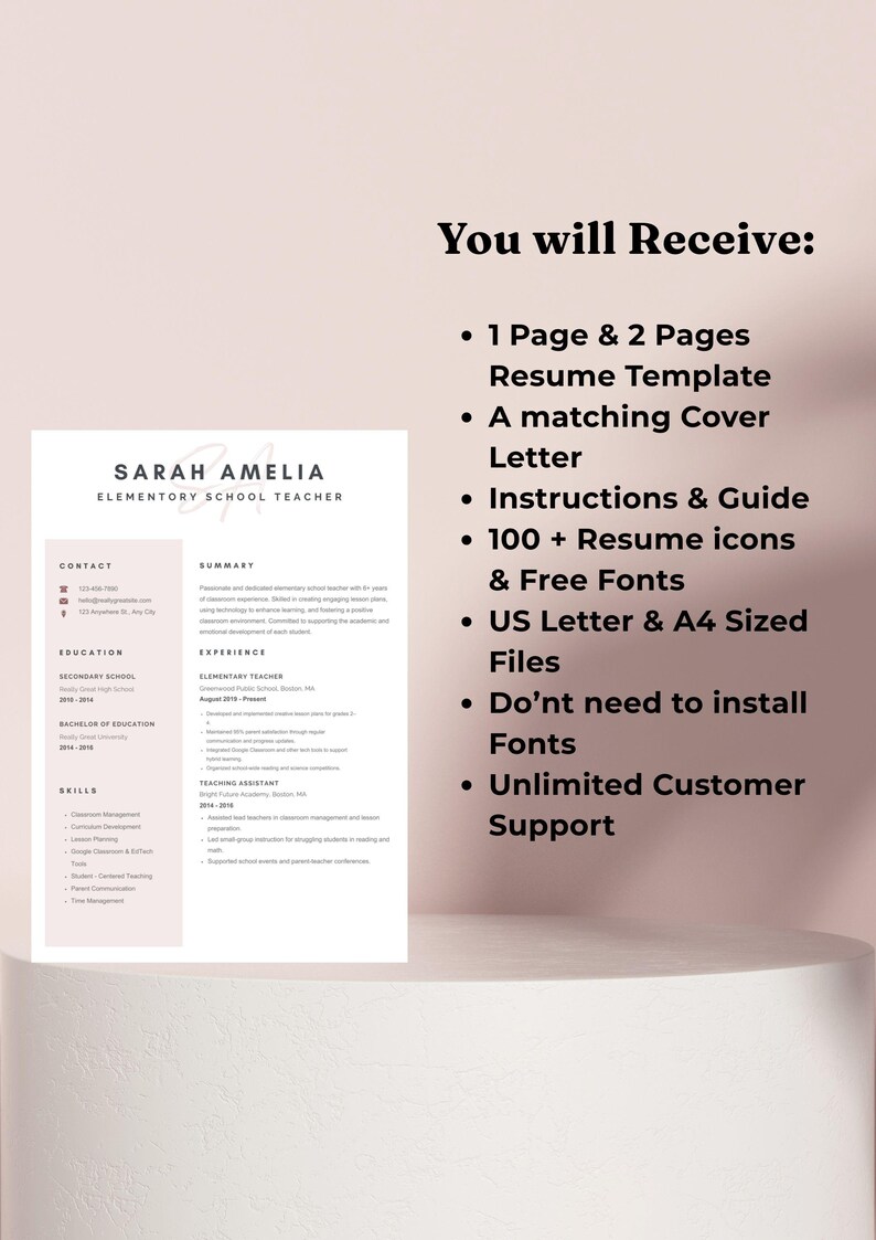 Modern Teacher Resume Template for Canva: Editable CV & Cover Letter - Etsy
