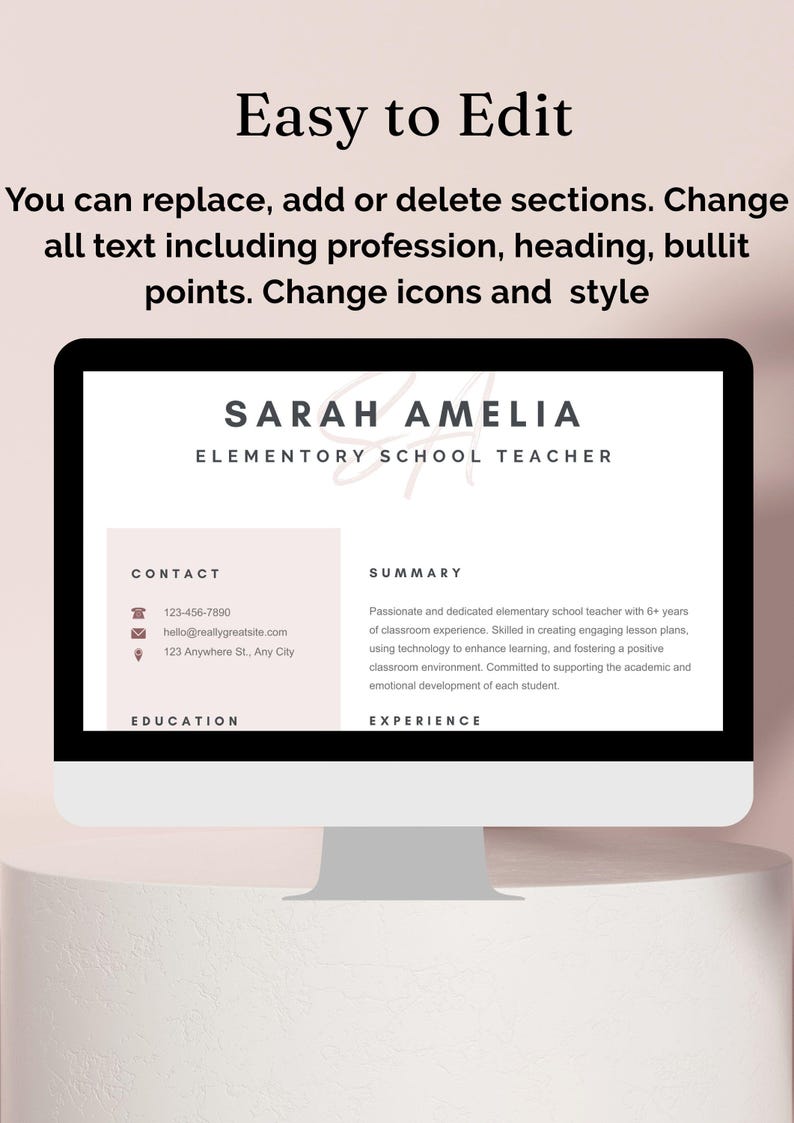 Modern Teacher Resume Template for Canva: Editable CV & Cover Letter - Etsy