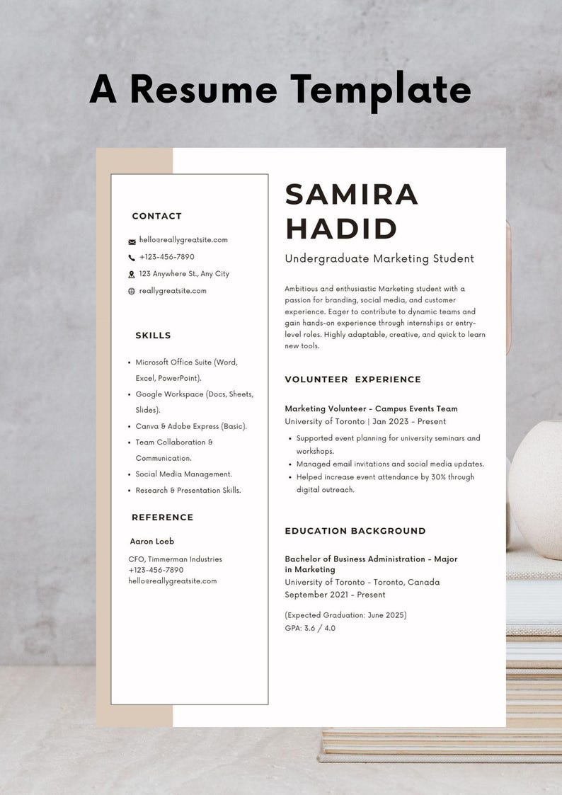 Modern Student Resume Template: No Experience CV, Editable in Canva - Etsy