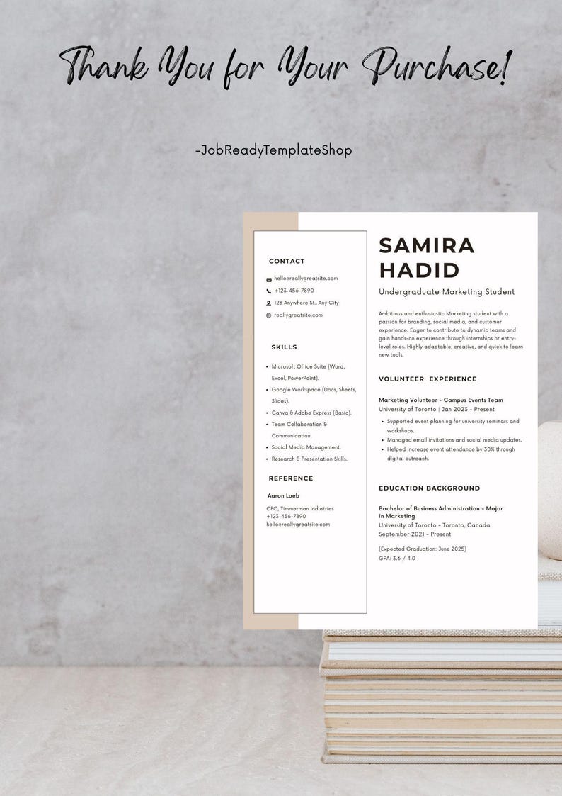 Modern Student Resume Template: No Experience CV, Editable in Canva - Etsy