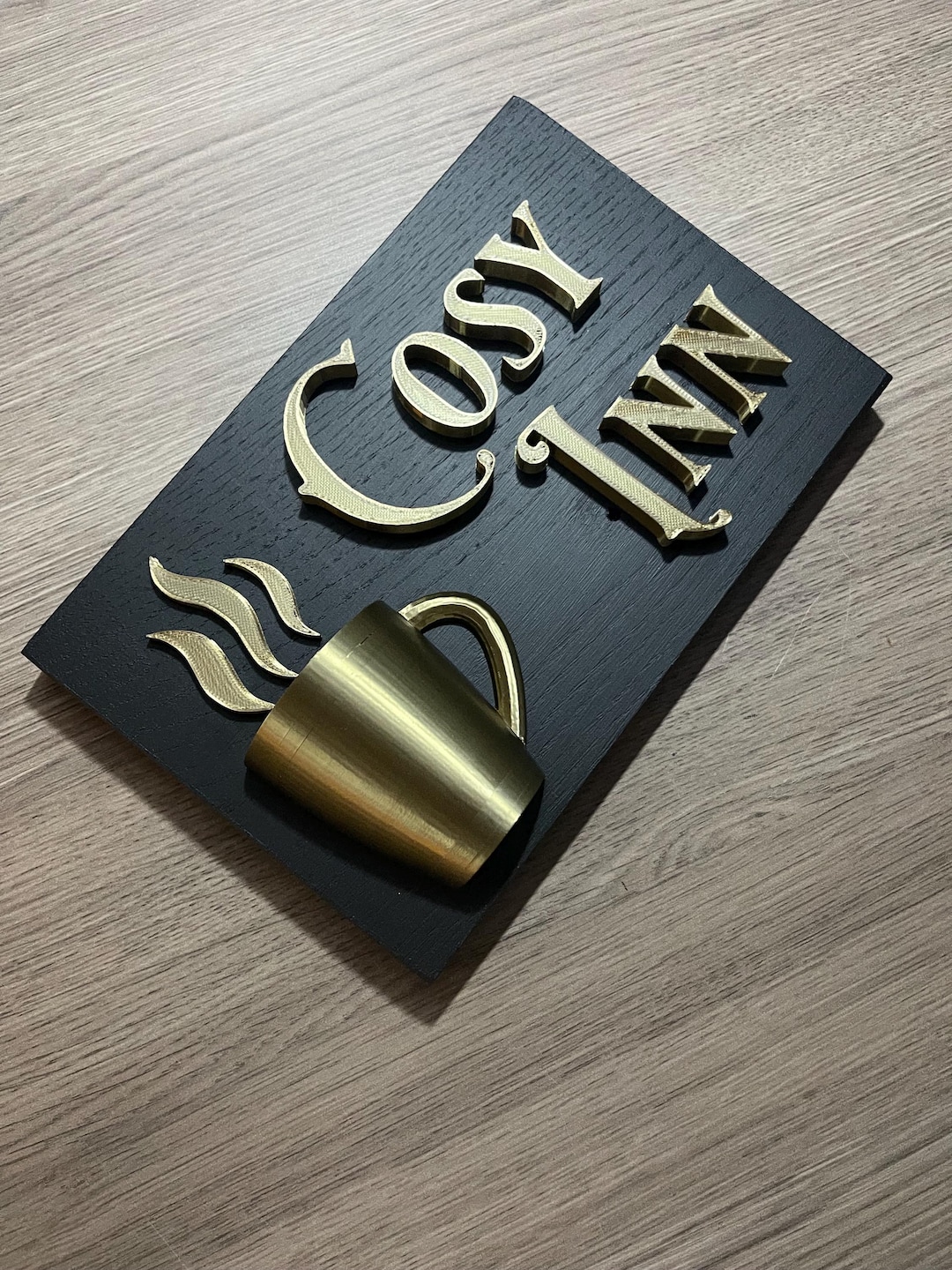 Cosy Inn Bar Sign – Black Oak With Gold 3D Coffee Cup - Etsy