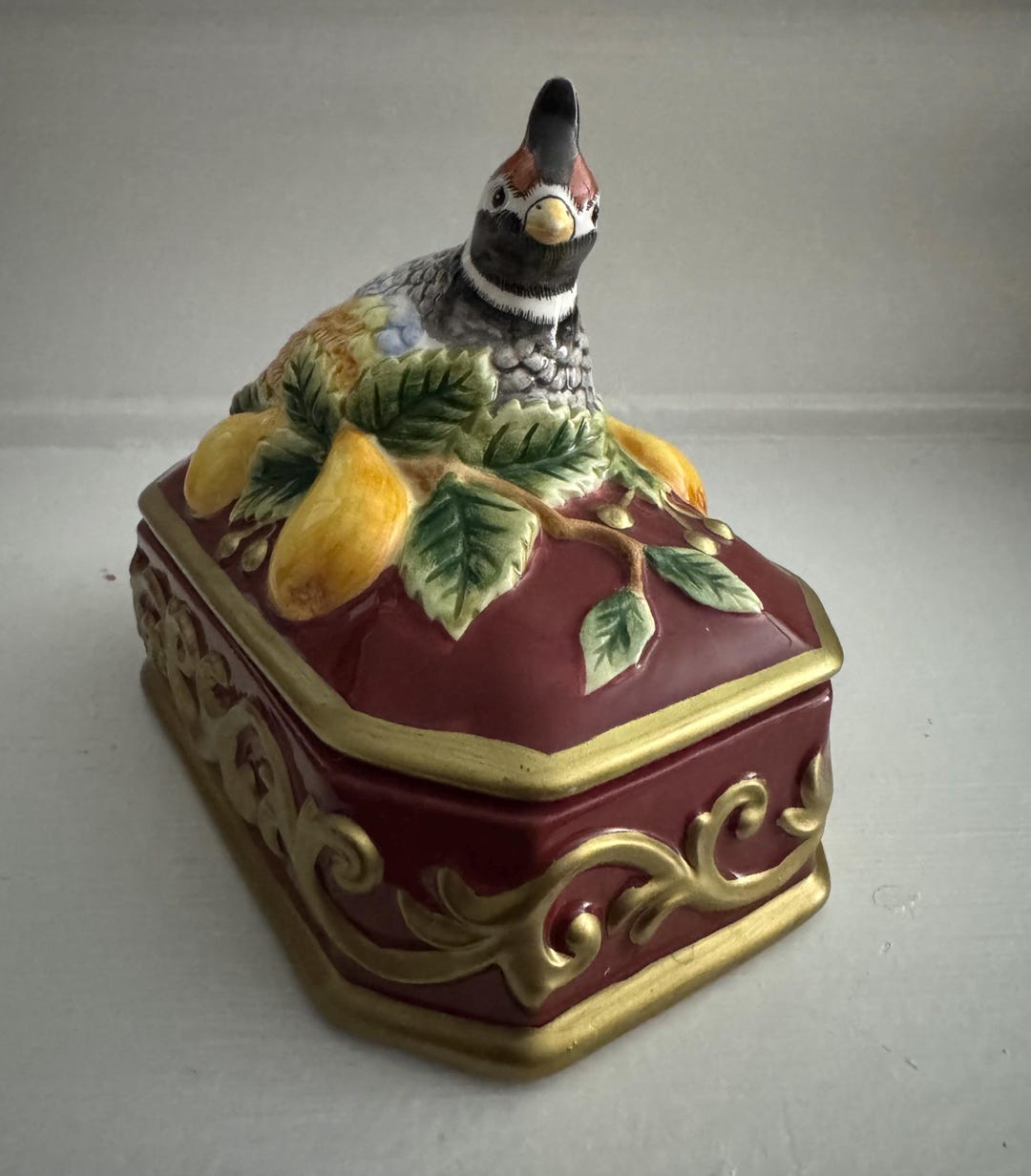 Fitz and Floyd Vintage Quail Trinket Box – Hand-painted Ceramic ...