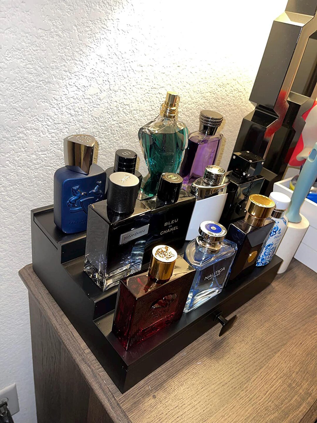 3 Tier Wood Perfume Organizer With Drawer | Cologne Organizer for Men ...