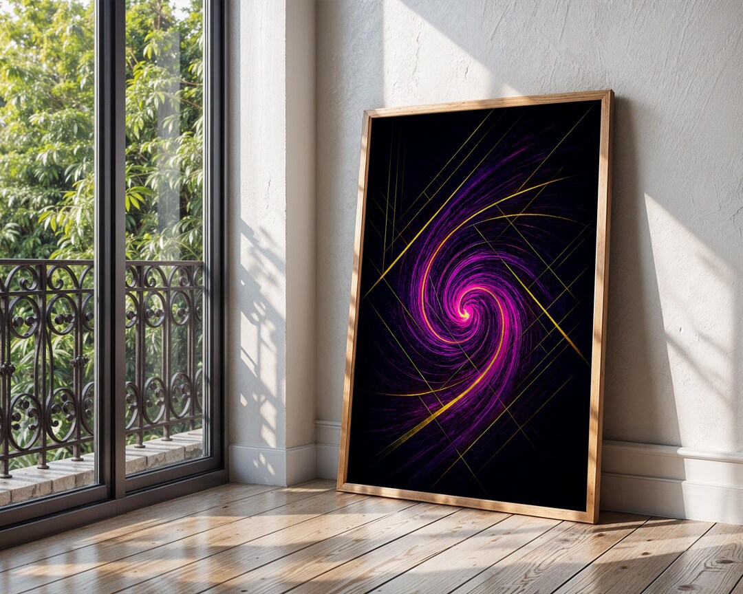 Futuristic Abstract Energy Swirl Print, Neon Wall Art, Digital Download ...