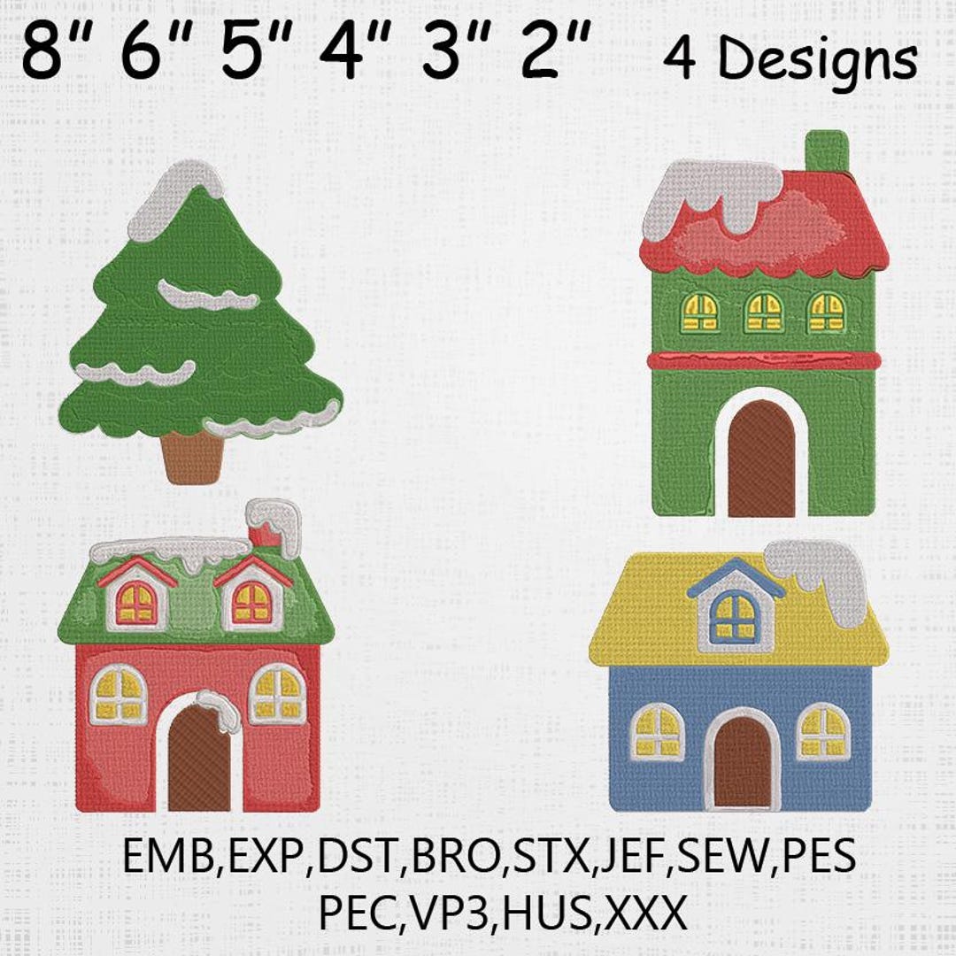 Winter Village Embroidery Design Set - Snowy Houses and Tree Machine ...