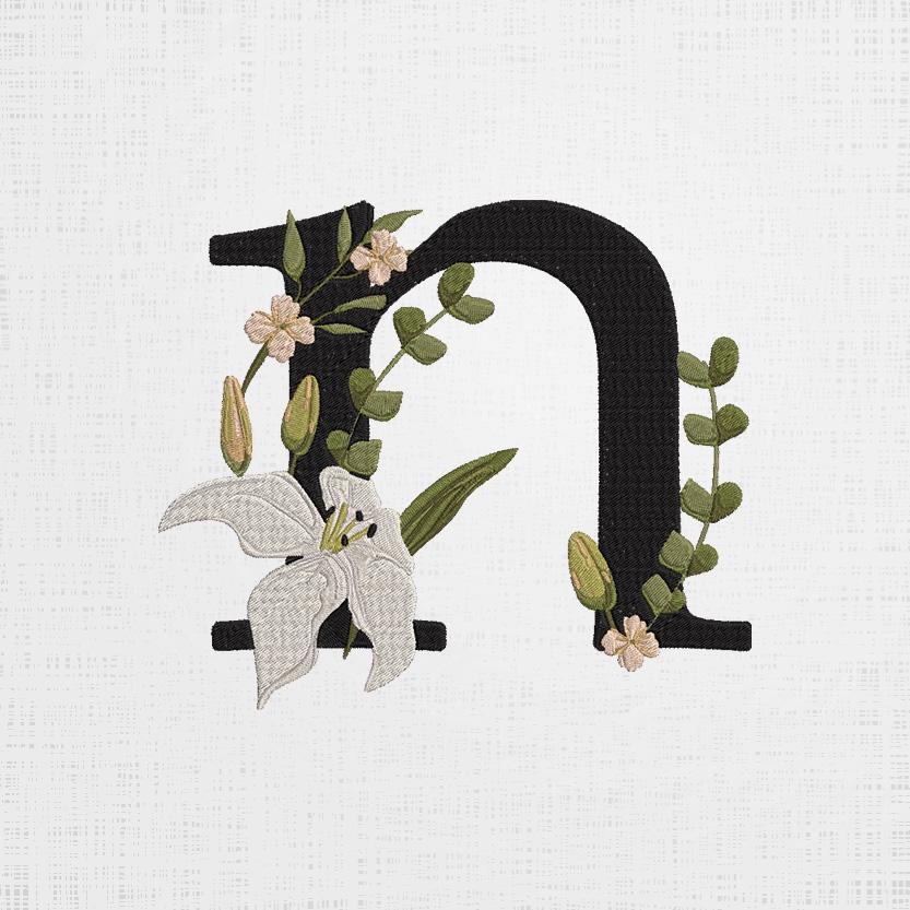 Floral Letter "n" Embroidery - Flower Initial Machine File - Floral ...