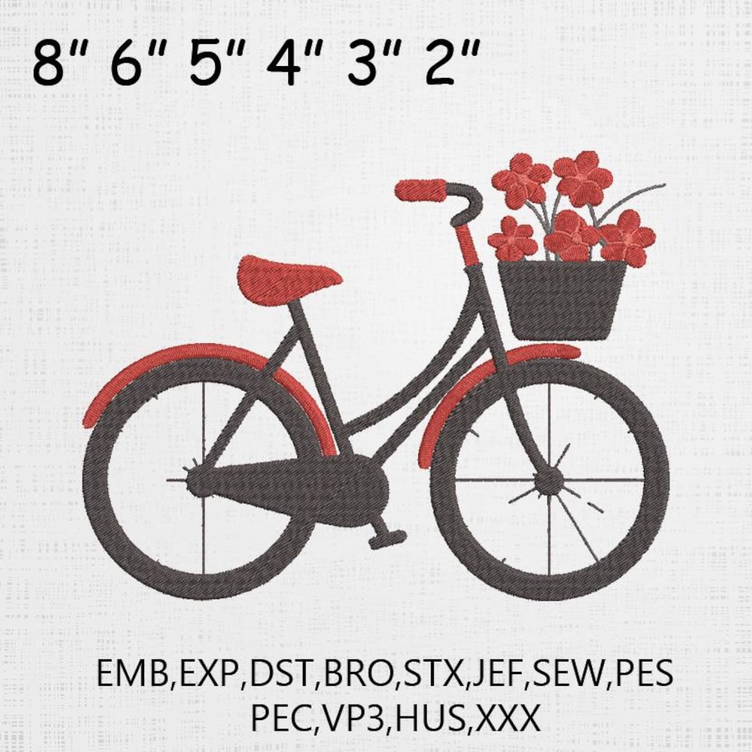 Vintage Bicycle Embroidery Design: Floral Bike Machine File (6 Sizes ...