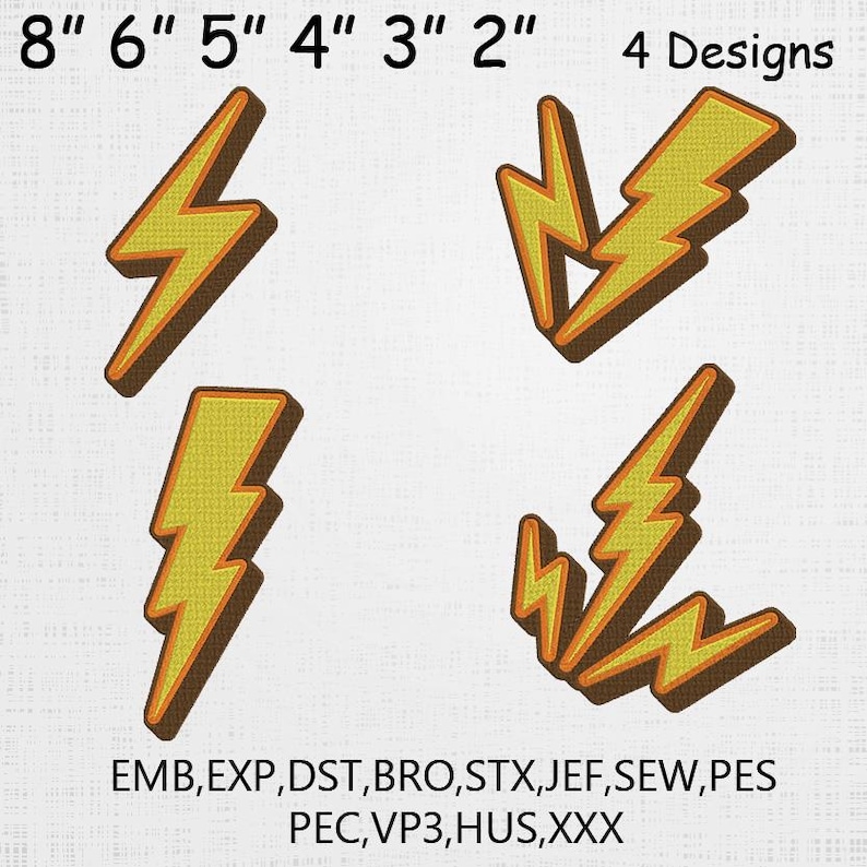 Lightning Bolt Embroidery Design: Thunderbolt Pattern, 6 Sizes (digital ...