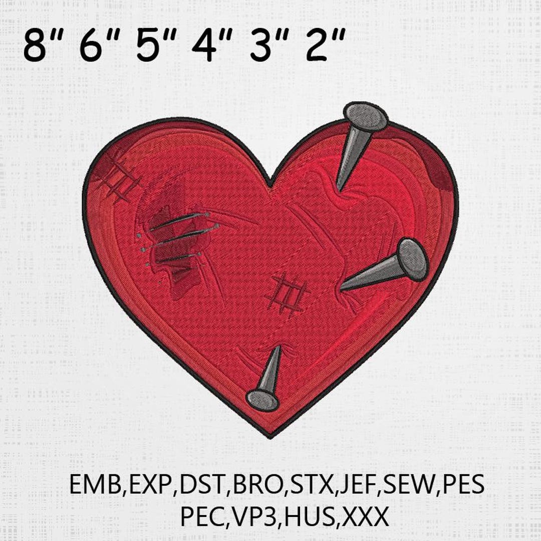 Gothic Punk Heart With Nails Embroidery Design (instant Download) - Etsy