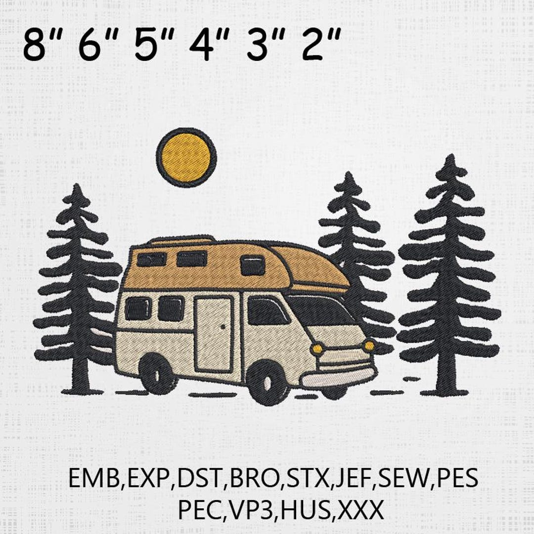 RV Camping Embroidery Design: Forest Trip Stitch (6 Sizes) - Machine ...