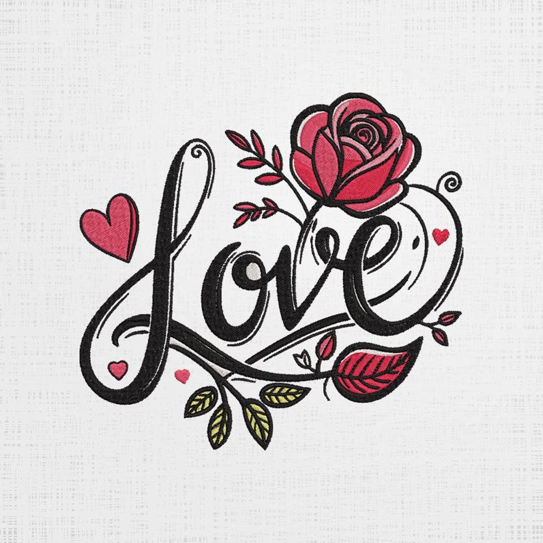 Romantic Love Embroidery Design With Rose and Hearts - Love Machine ...