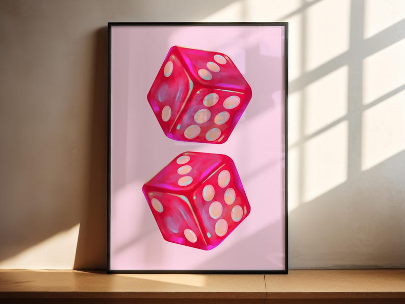 Retro Dice Poster, Trendy Wall Art, Pink Red Dice, Digital Prints ...