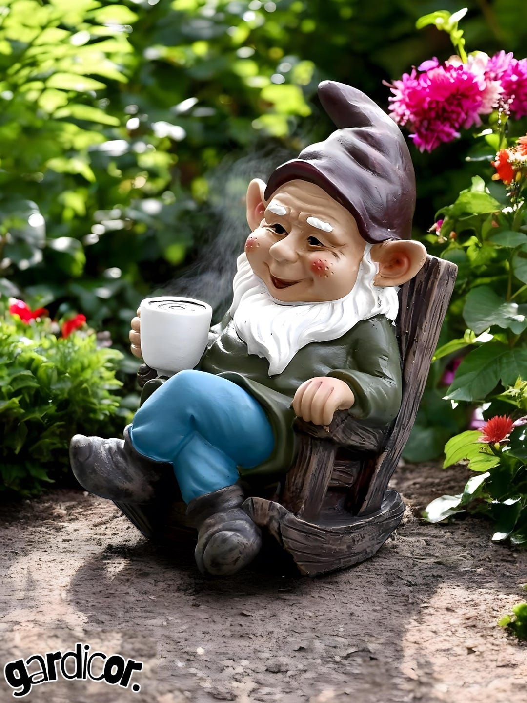 Rocking Chair Gnome Statue: Resin Coffee Figurine, Funny Garden Decor ...