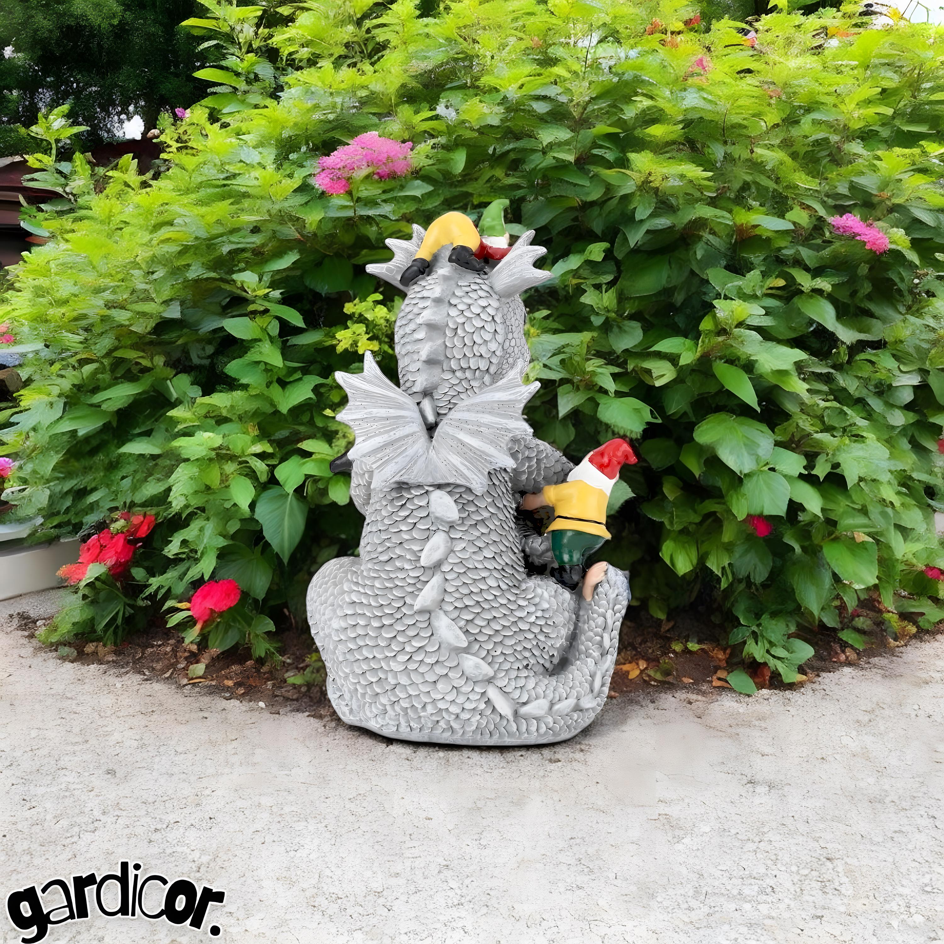 Dragon With Gnomes Garden Statue: Whimsical Outdoor Decor - Etsy