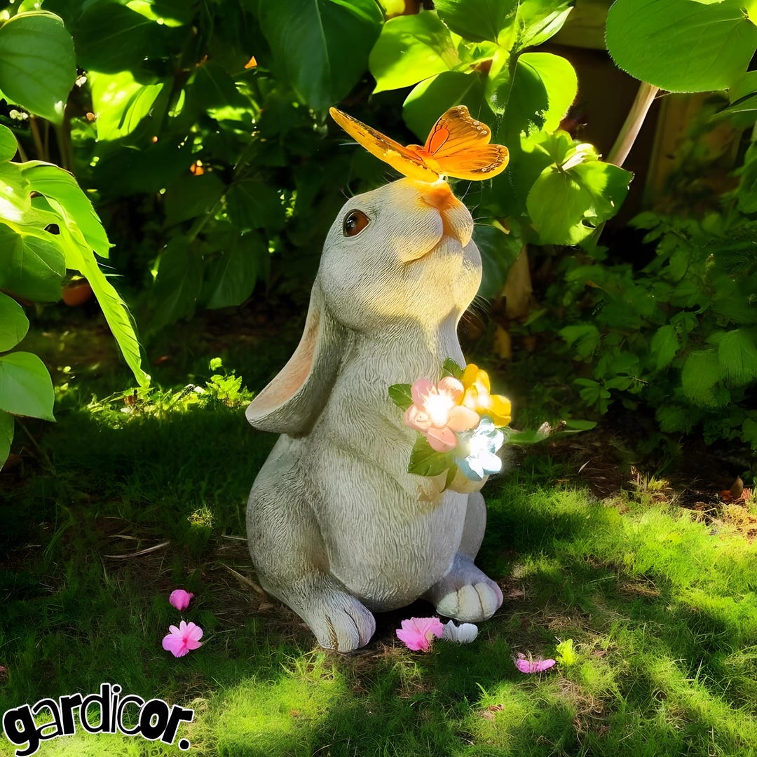 Solar Bunny LED Statue, Rabbit Solar-powered Garden Figurine, Bunny ...
