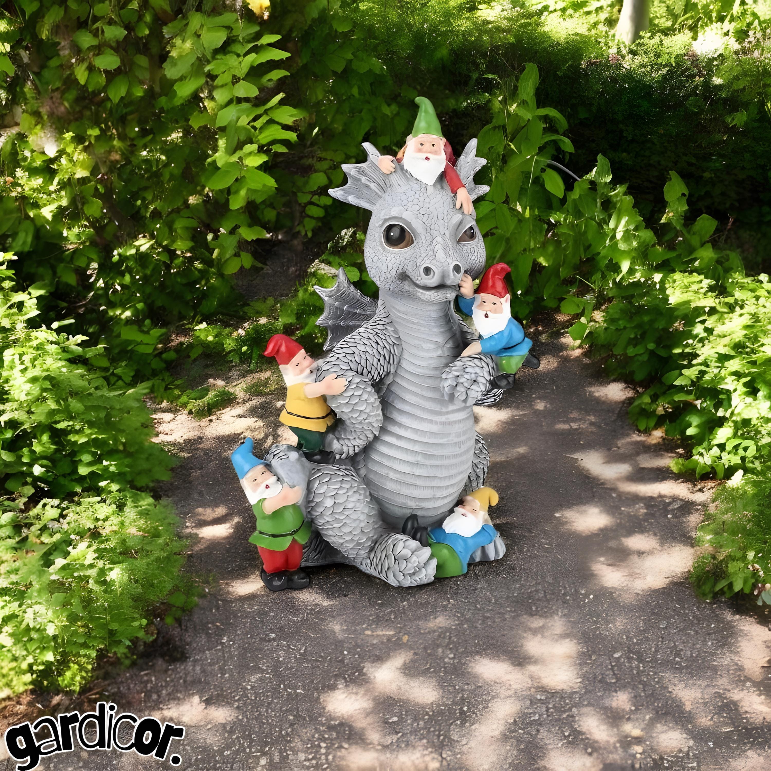 Dragon With Gnomes Garden Statue: Whimsical Outdoor Decor - Etsy