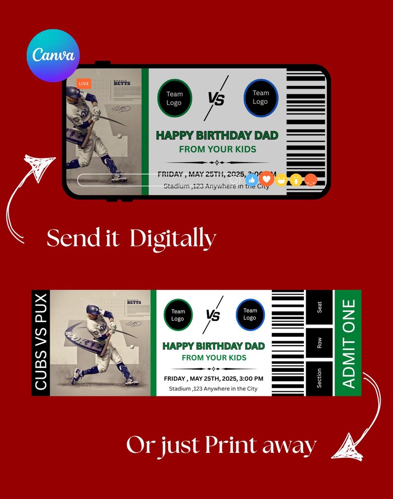 Editable Baseball Ticket Template,custom Yankees Ticket,digital ...