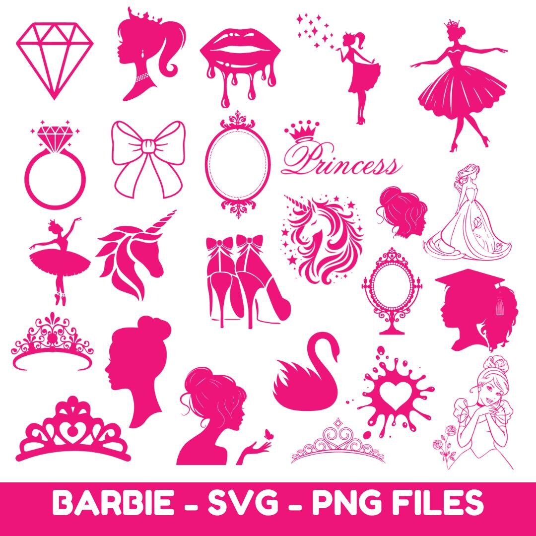 Barbi Bundle Logo Babe Doll Girly Princess Silhouette Head Pink, SVG ...