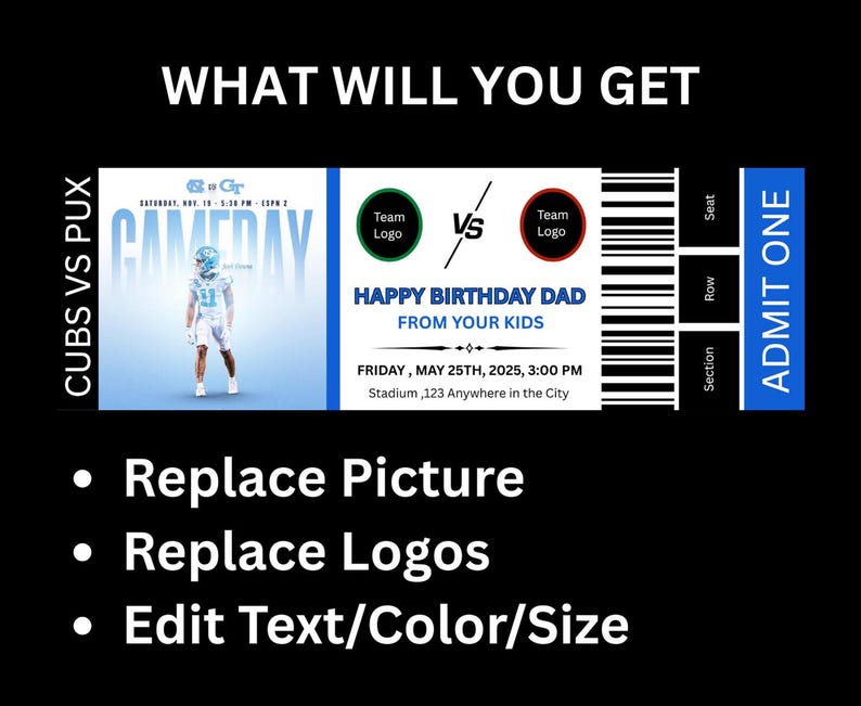 Editable Baseball Ticket Template,custom Yankees Ticket,digital ...