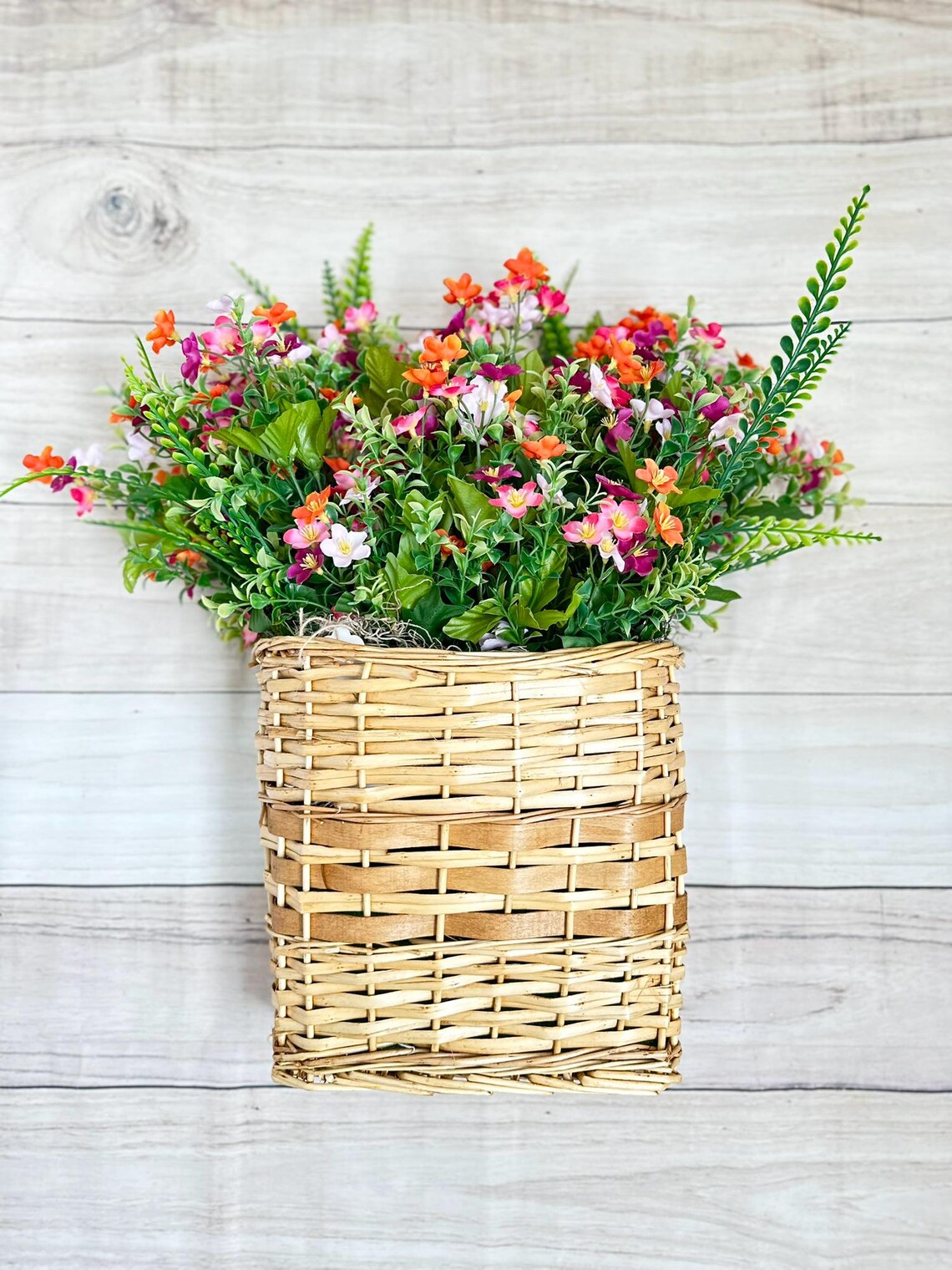 Wildflower Wicker Basket Faux Spring and Summer Flowers Ready to Hang ...