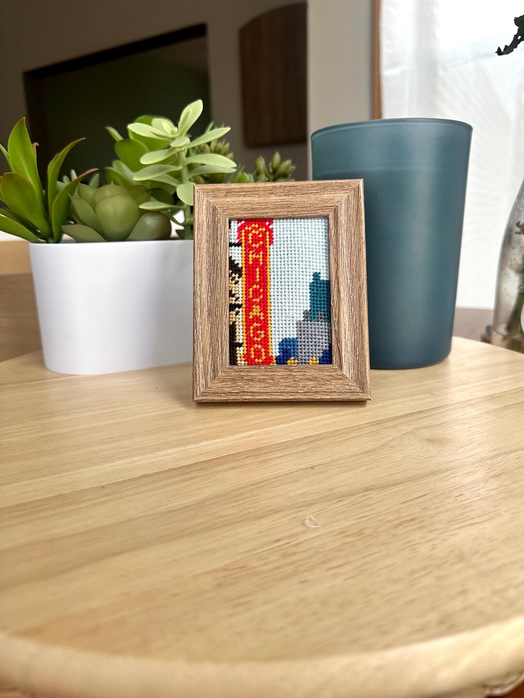 Framed Chicago Mini Needlepoint - 4 Inch Finished Needlepoint Decor - Etsy