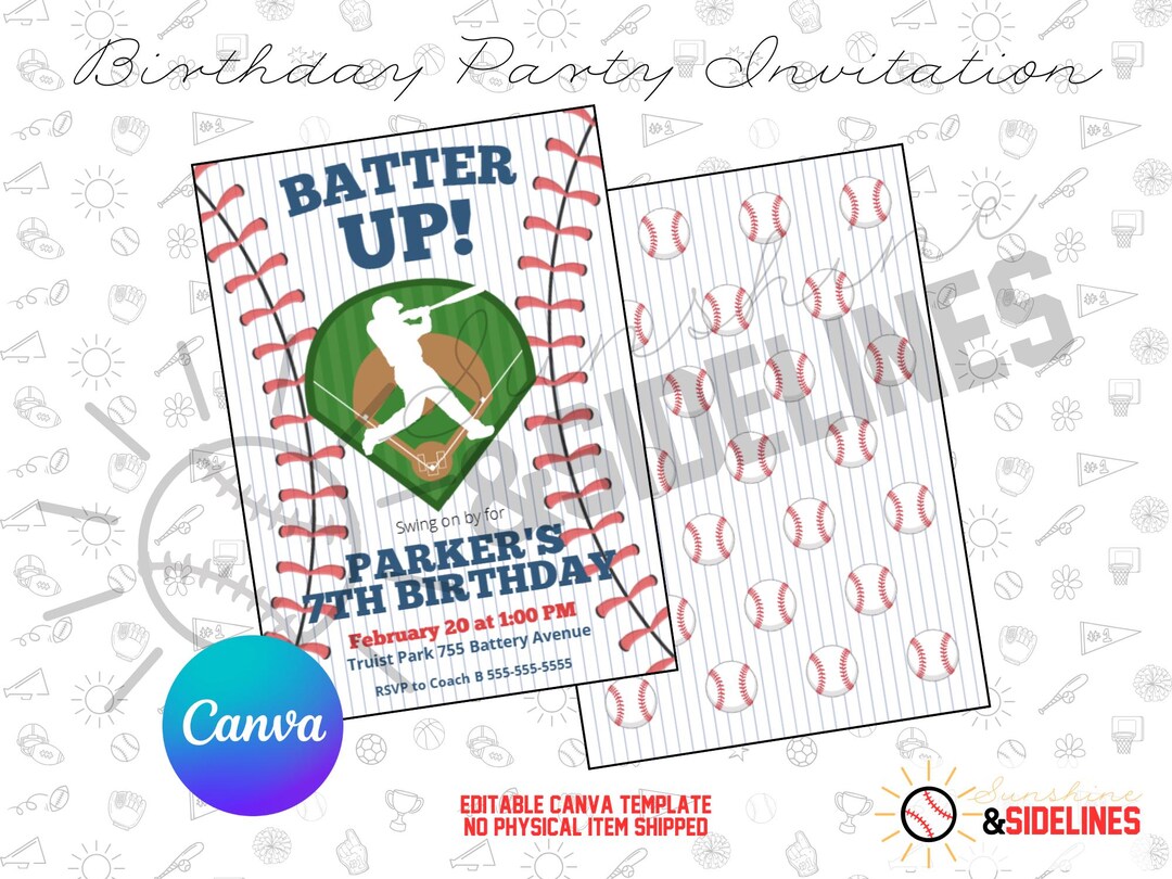 Baseball Birthday Invitation | Batter Up! | Editable Canva Template ...