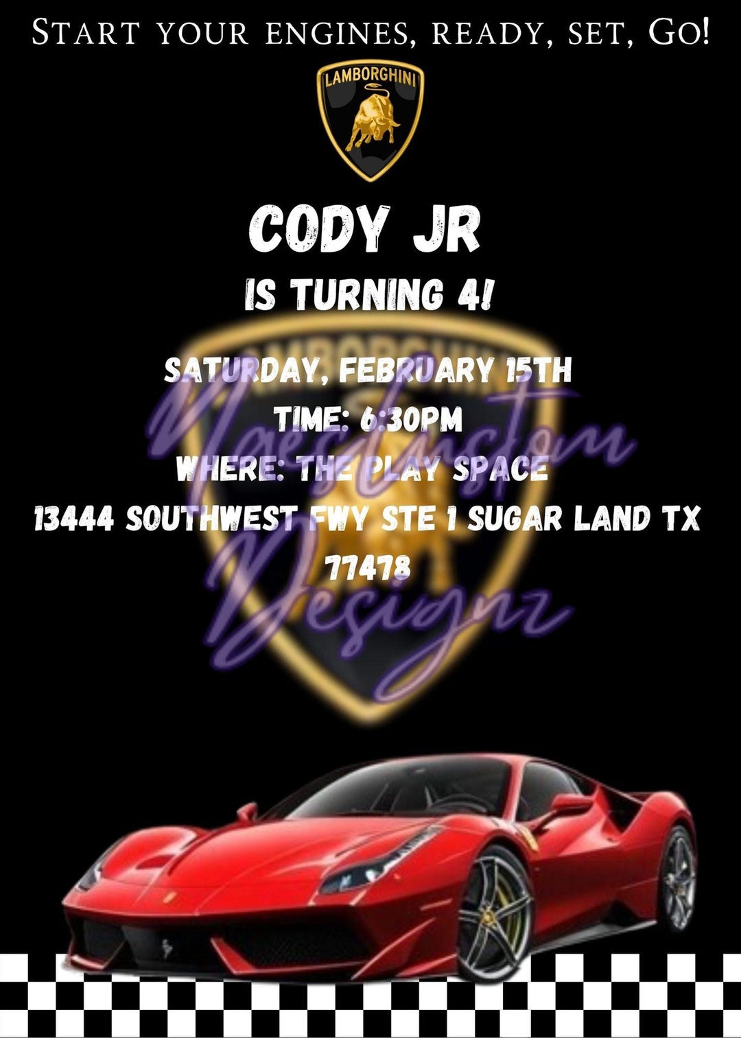 Lamborghini Birthday Invitation - Etsy