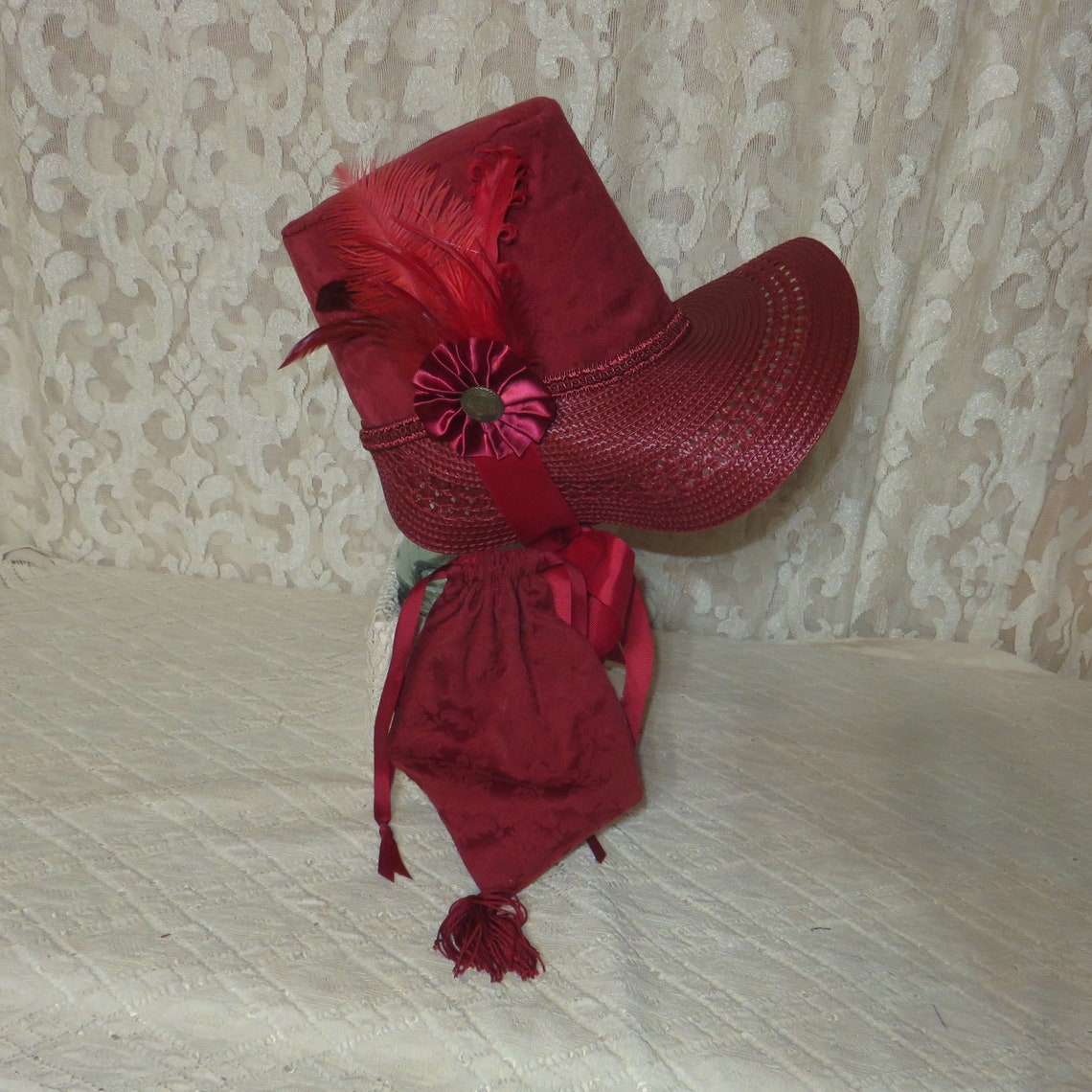 Scarlet Stovepipe Bonnet and Reticule- Regency, Georgian, Jane Austen ...