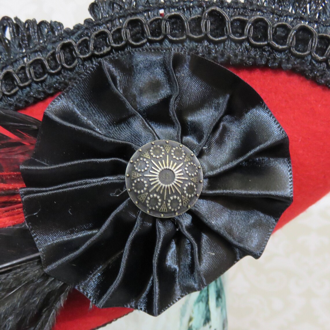 Red Pirate Hat- Fancy Red Wool Tricorn With Black Trim, Ostrich ...