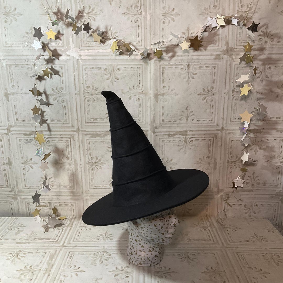 Modern Wicked Witch Hat- Black Wool Felt Hat With Ribbed Cone and ...