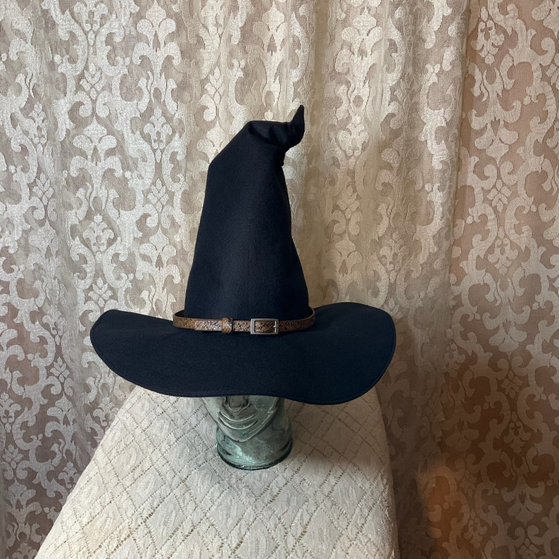 Black Wizard/witch Hat With Hatband and Crooked Top Elf - Etsy