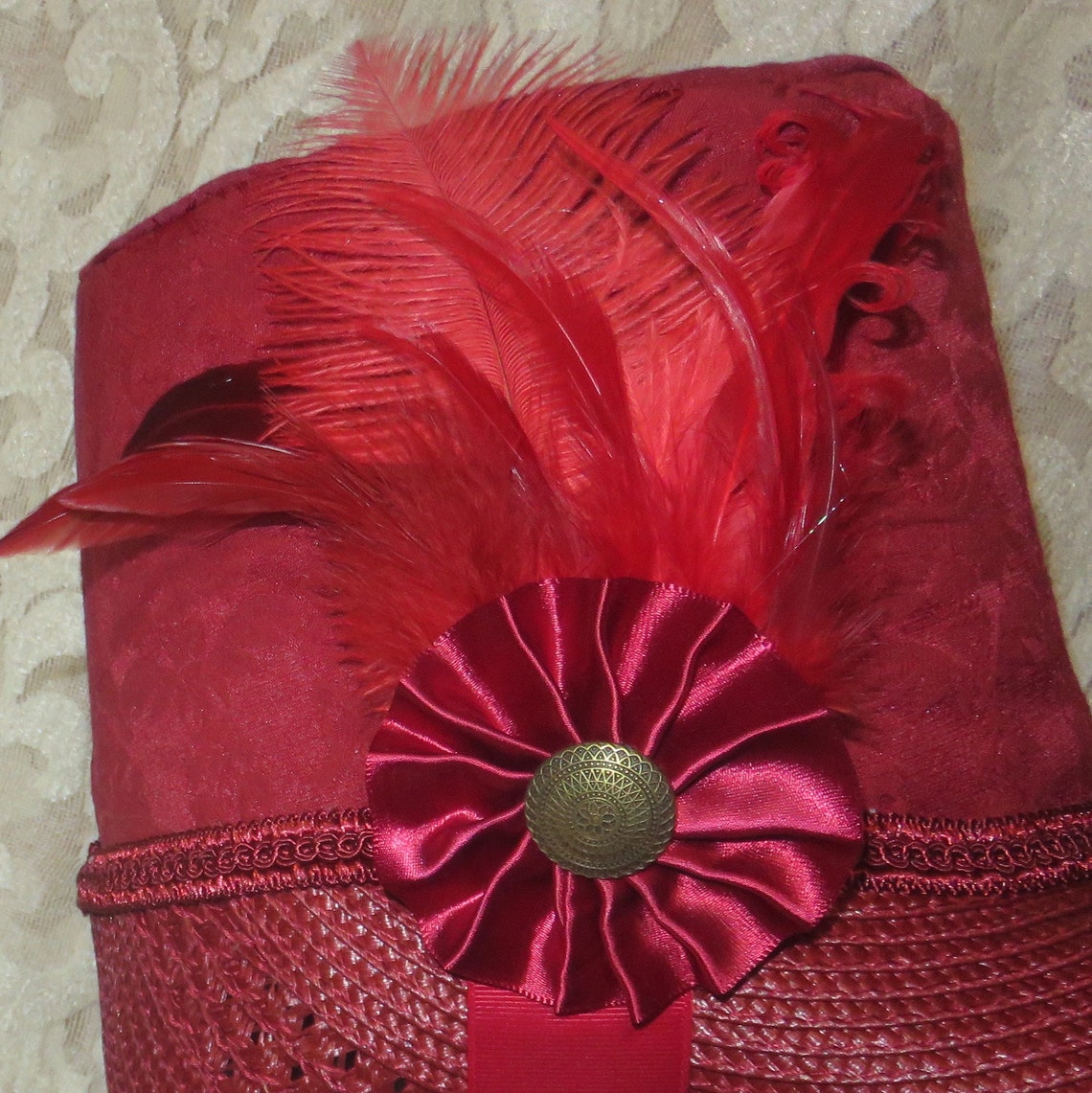 Scarlet Stovepipe Bonnet and Reticule- Regency, Georgian, Jane Austen ...