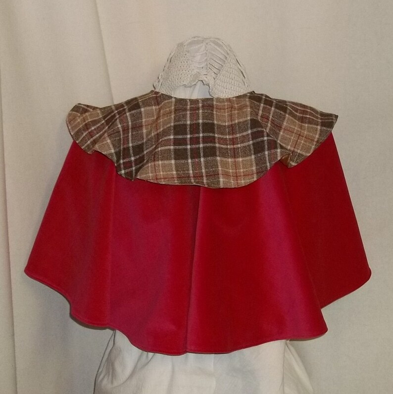 Red and Plaid Double Capelet- Short Velveteen and Wool Costume Cape - Etsy