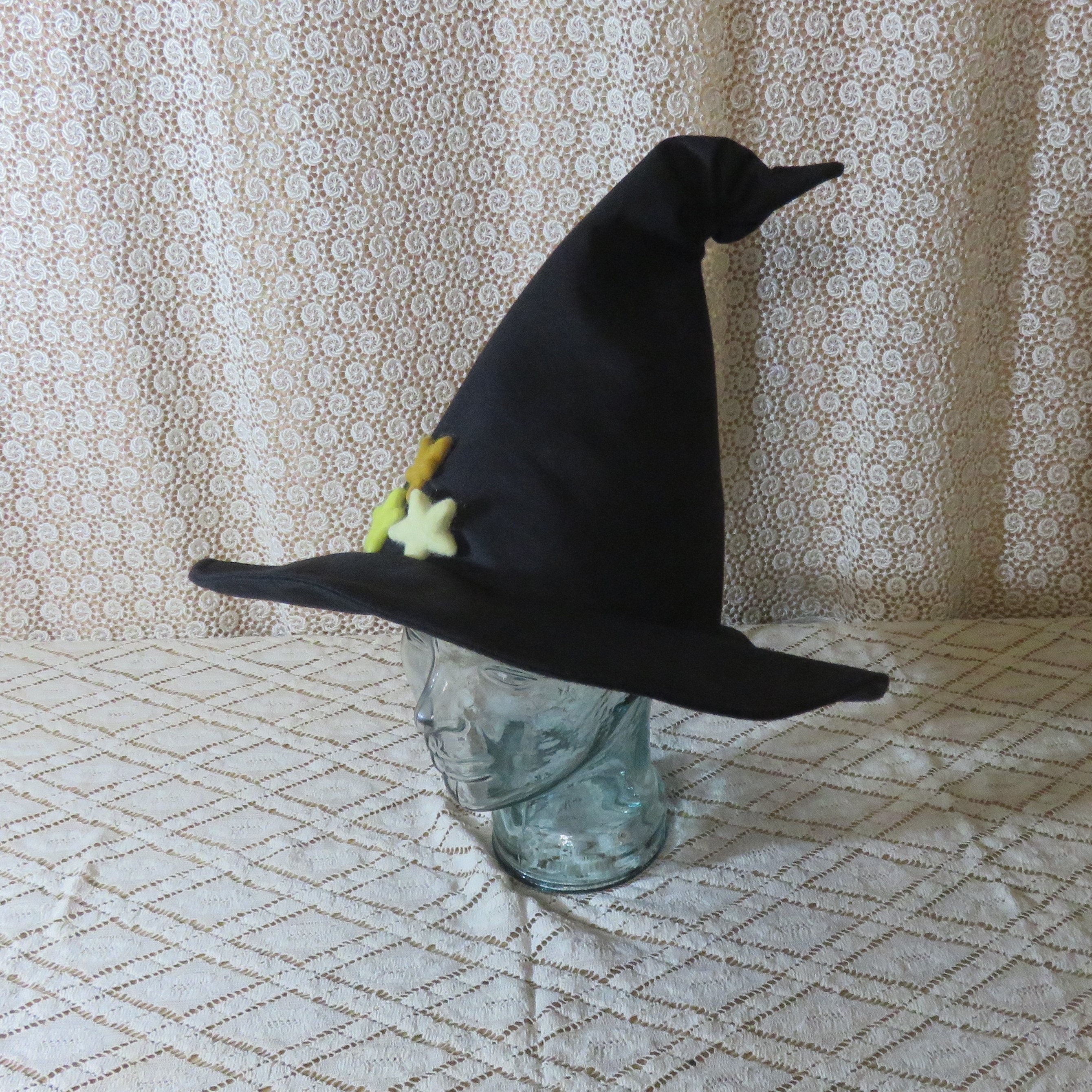 Black Starry Wizard/witch Hat- Black Wool Felt Hat With Wool Stars - Etsy