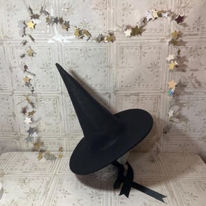 Practical Witch Hat- Black Wool Felt Hat With Satin Ribbon Ties ...