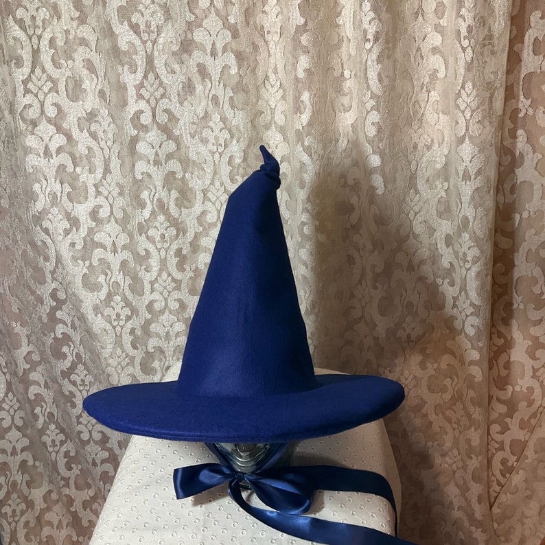 Sapphire Practical Witch Hat- Blue Wool Felt Hat With Satin Ribbon Ties ...