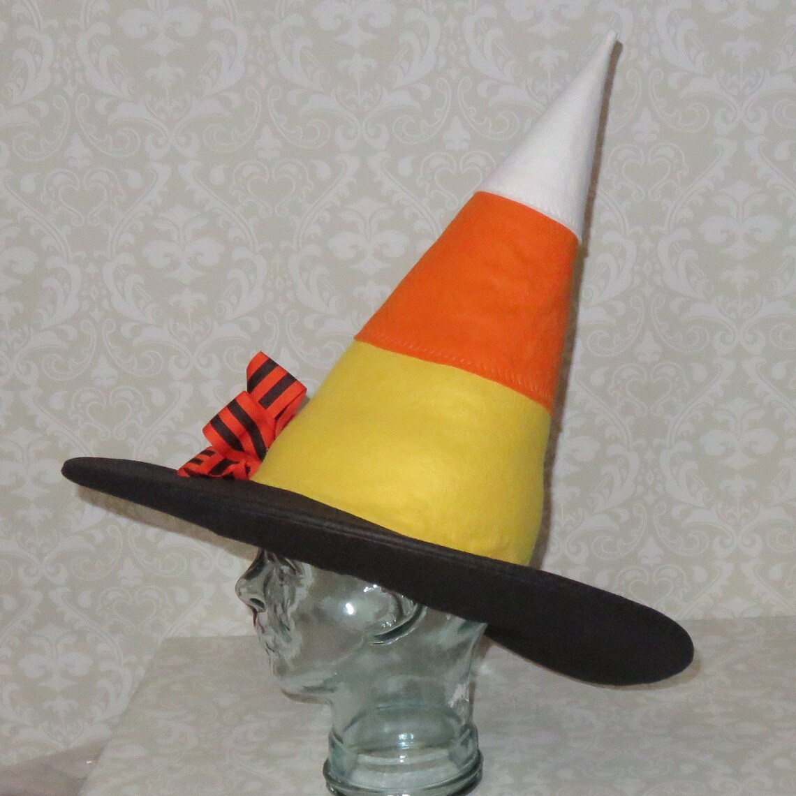 Candy Corn Witch Hat-wool Felt Hat With Wired Brim and Bow - Etsy