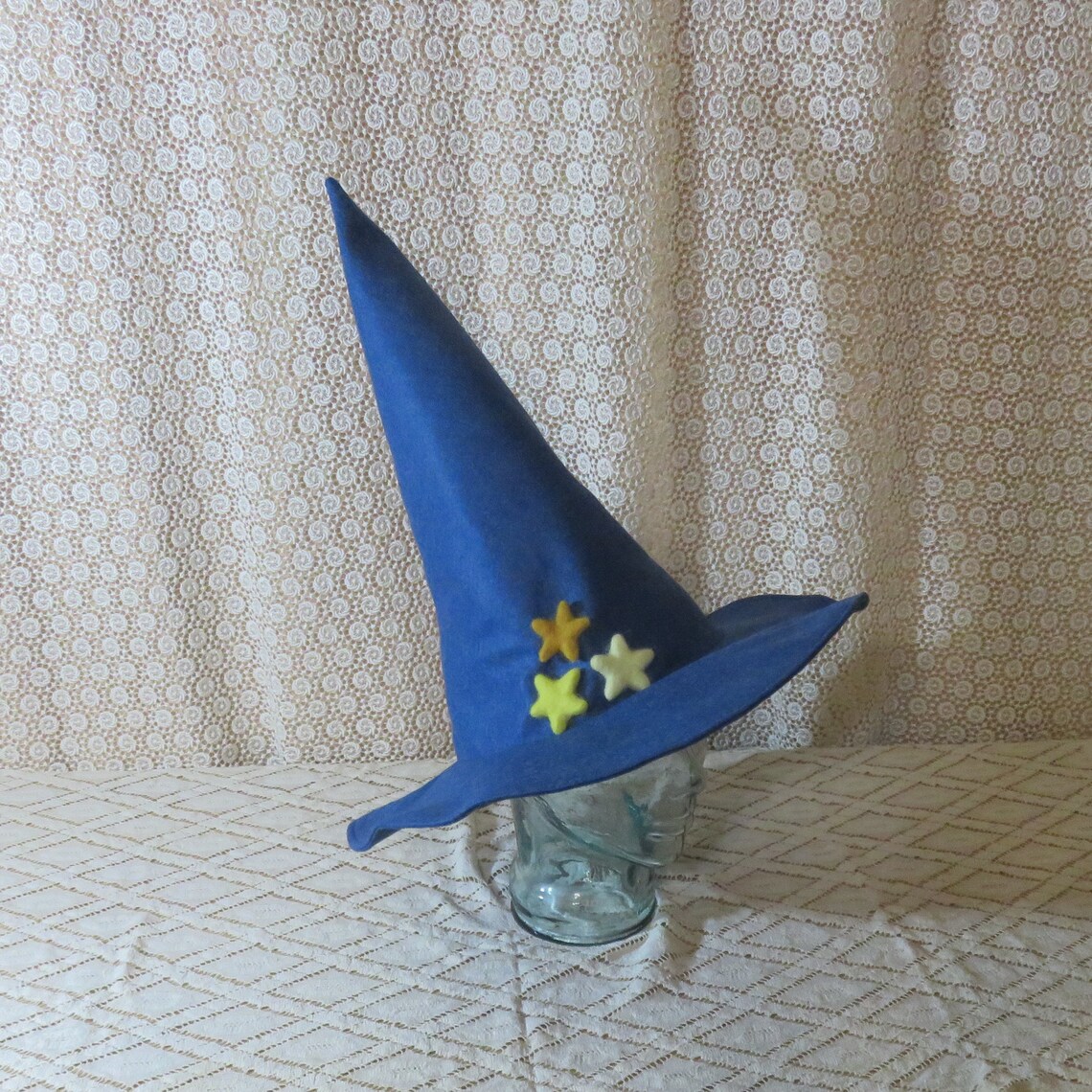 Blue Starry Wizard/Witch Hat Denim Blue Wool Felt Hat with | Etsy