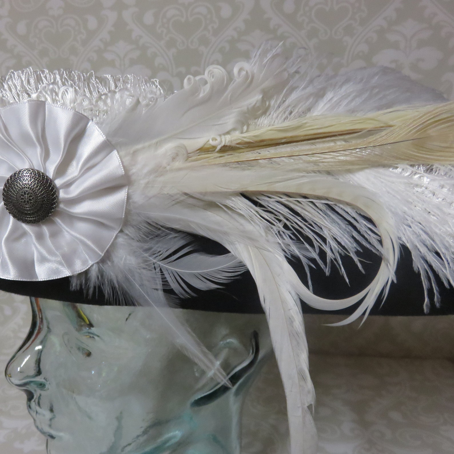 Black and White Pirate Hat- Fancy Black Wool Tricorn With White Trim ...