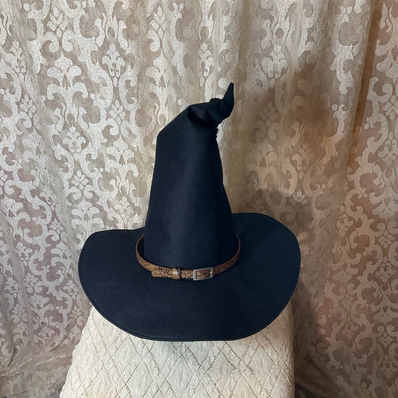 Black Wizard/witch Hat With Hatband and Crooked Top Elf - Etsy