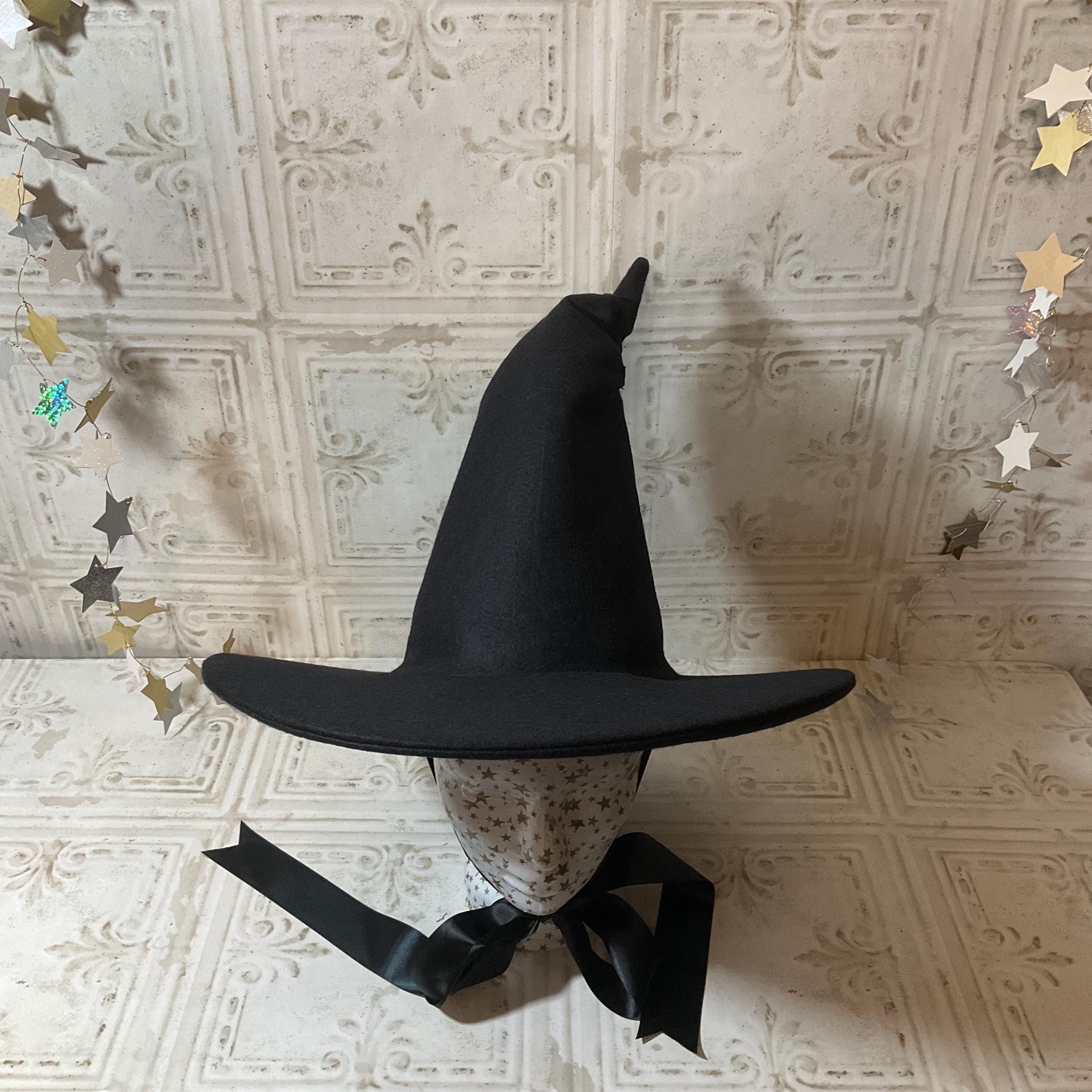 Practical Witch Hat- Black Wool Felt Hat With Satin Ribbon Ties-crooked ...