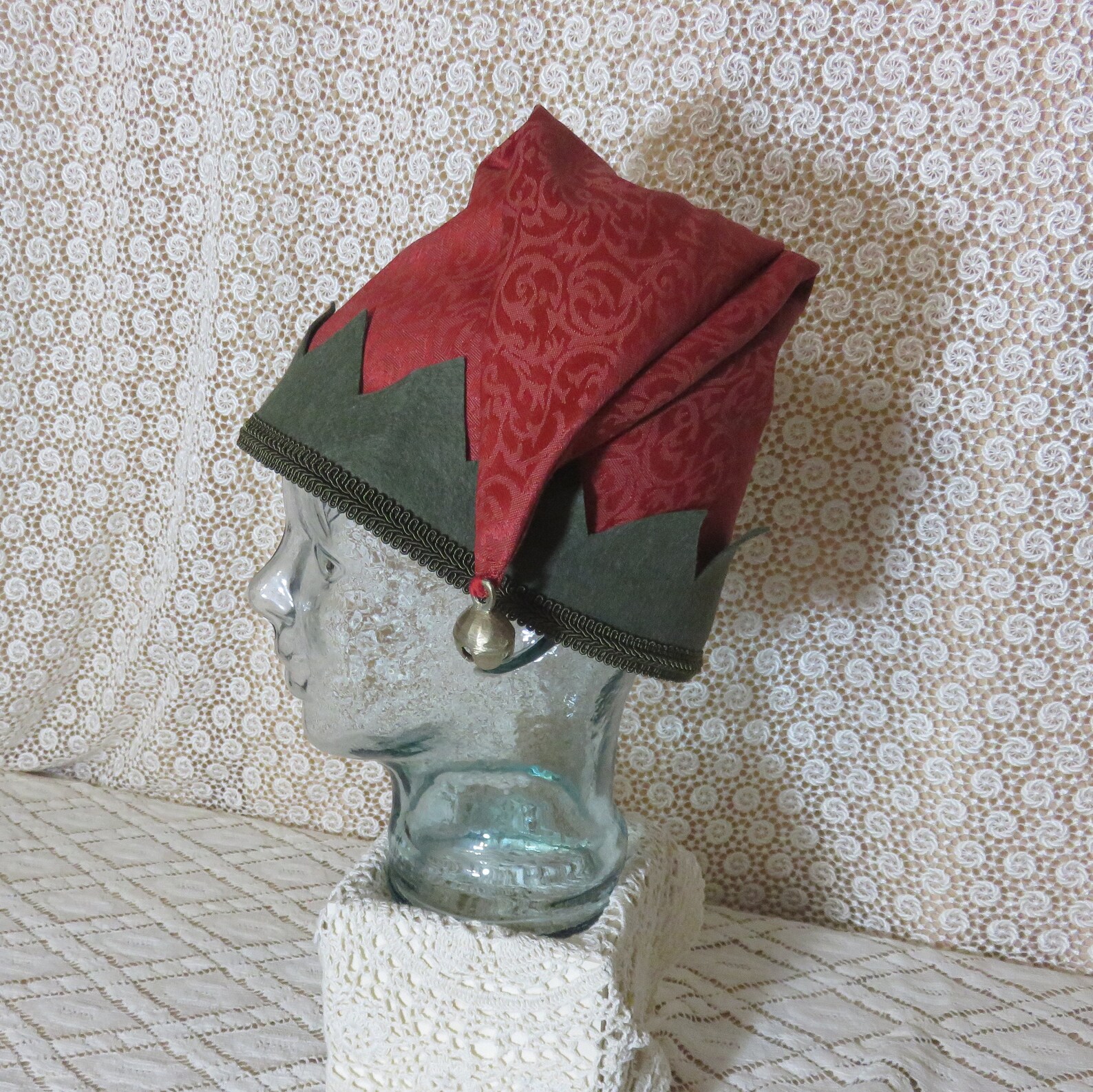 Persimmon Red/olive Green Elf Hat - Etsy
