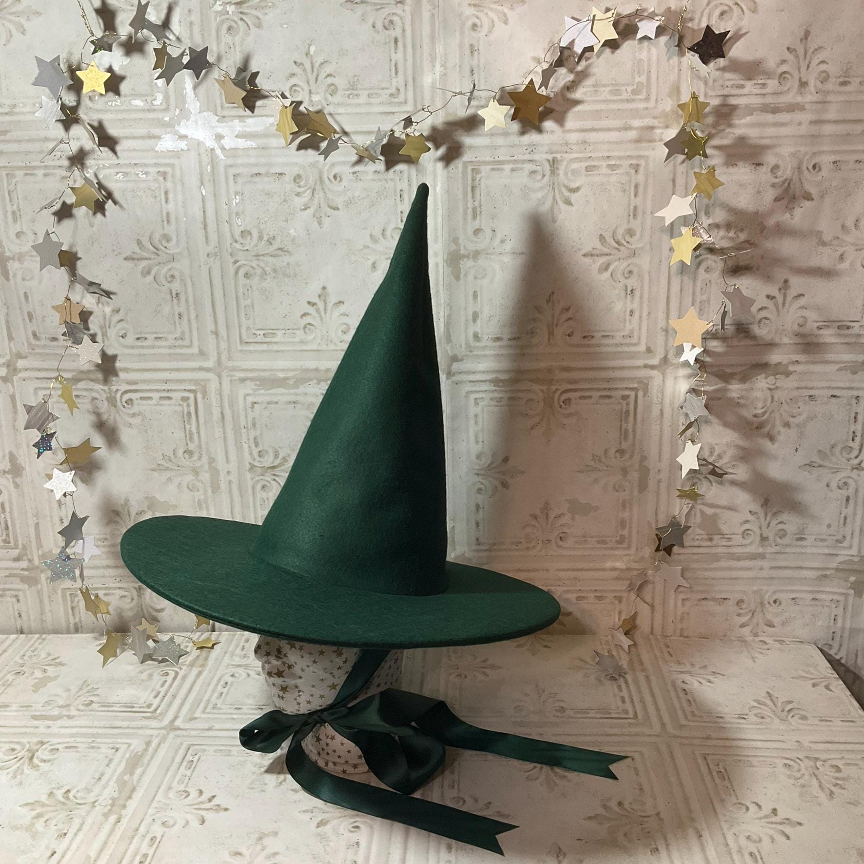 Forest Practical Witch Hat- Green Wool Felt Hat With Satin Ribbon Ties ...