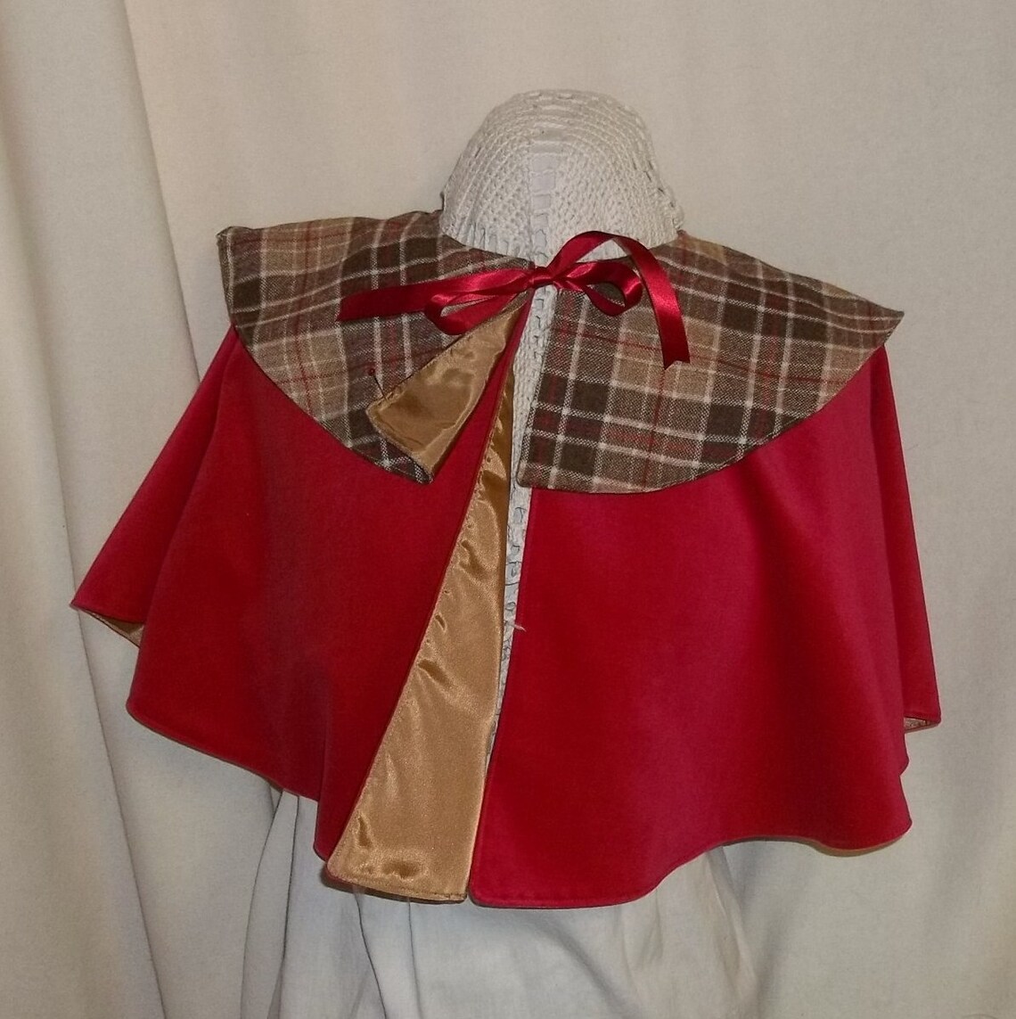 Red and Plaid Double Capelet- Short Velveteen and Wool Costume Cape - Etsy