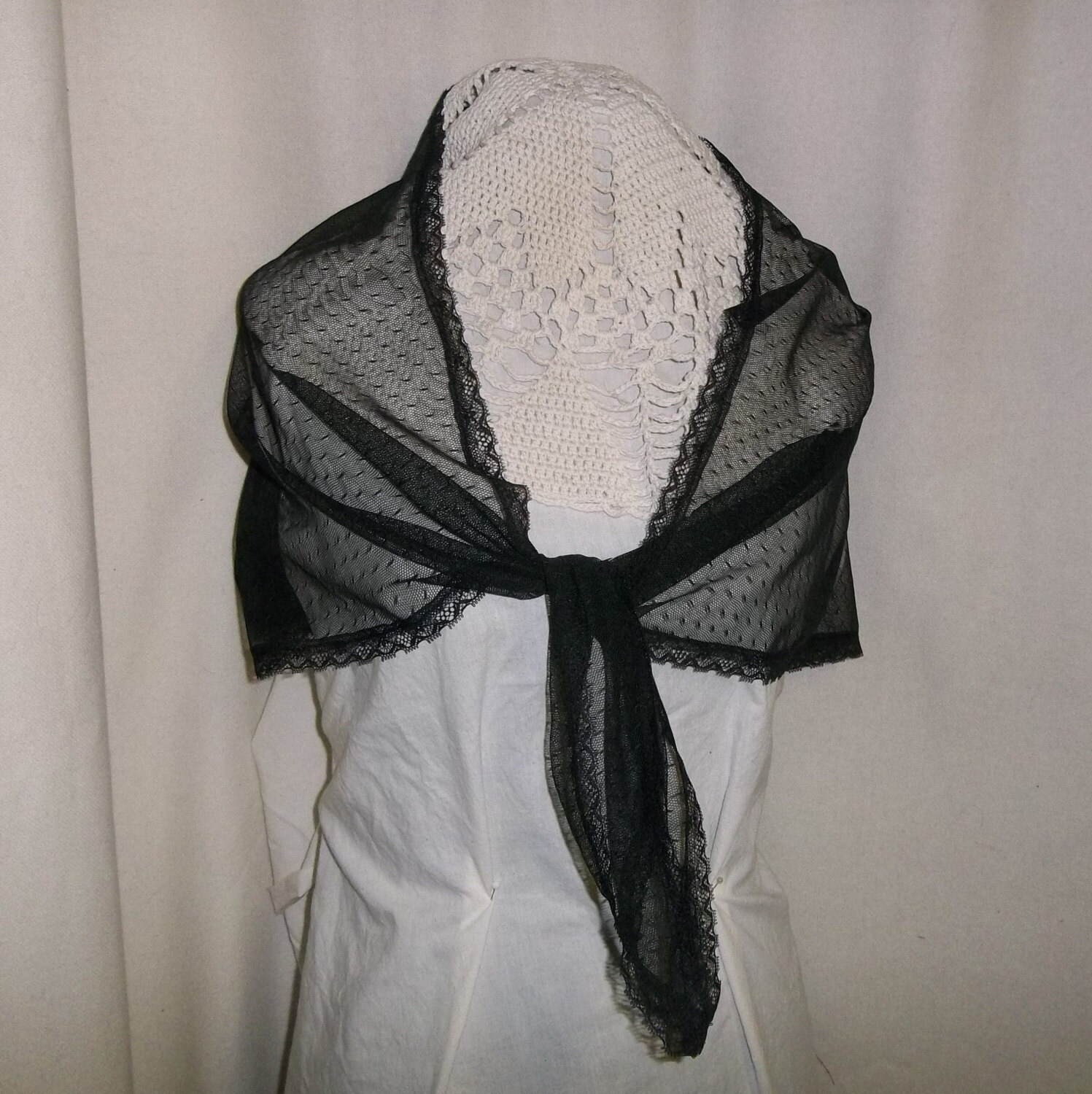 Black Fichu Point D'esprit Lace Shawl - Etsy