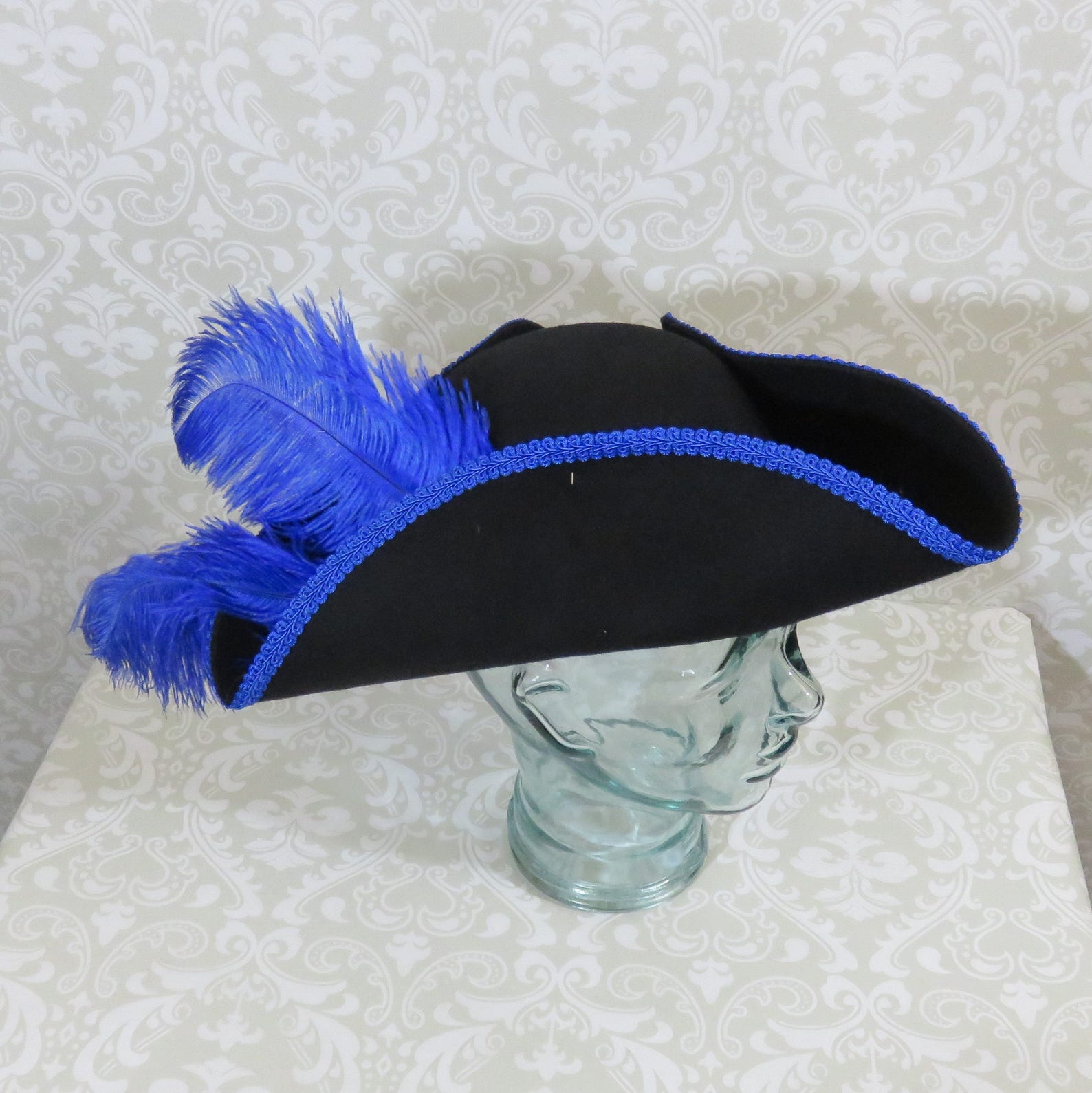 Black Felt Pirate Hat Classic Tricorn With Blue Trim and - Etsy Black Felt Pirate Hat Classic Tricorn With Blue Trim and - Etsy