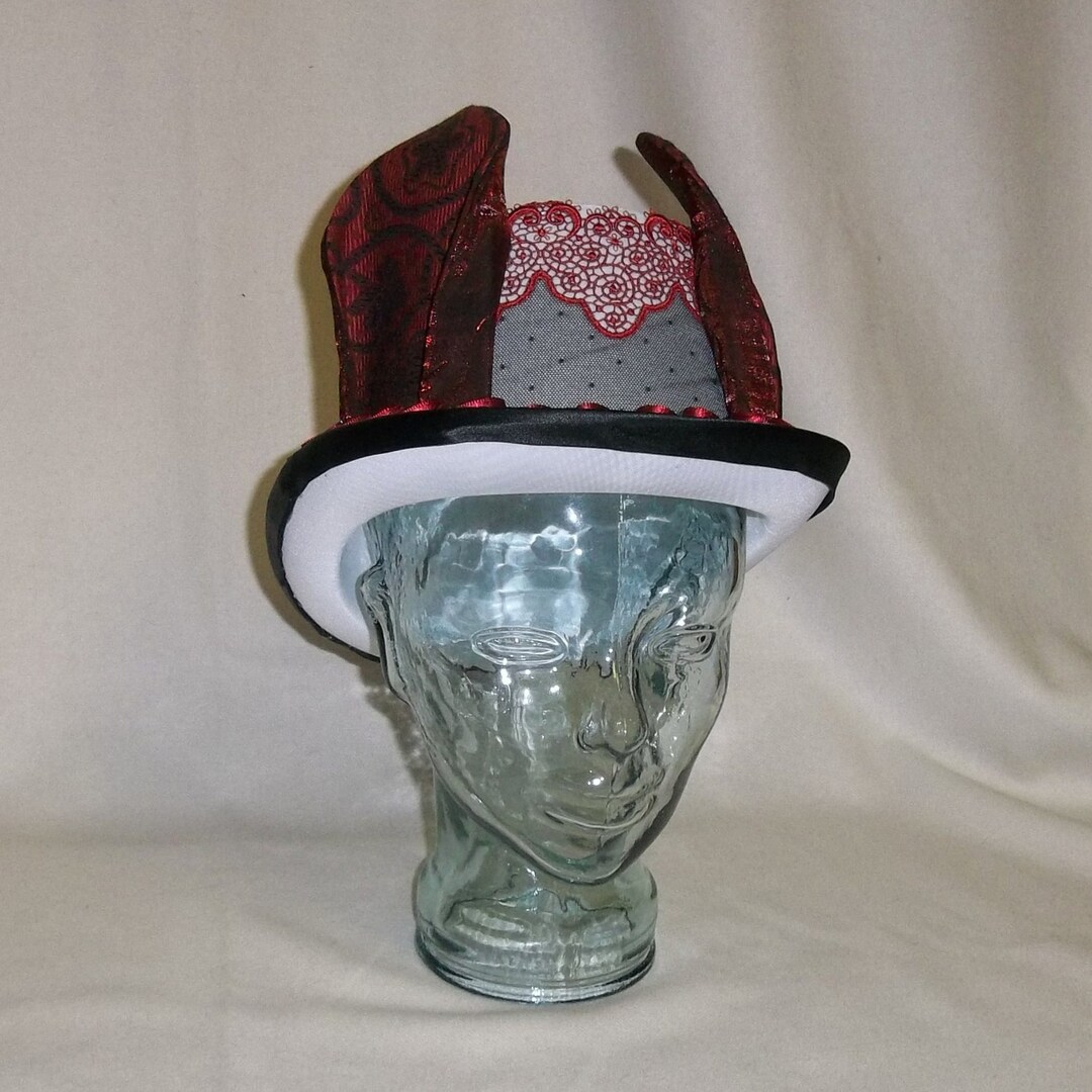 Top Hat With Ears- White, Black and Red - Etsy